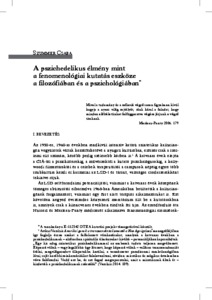 A pszichedelikus élmény mint a fenomenológiai kutatás eszköze a filozófiában és a ...