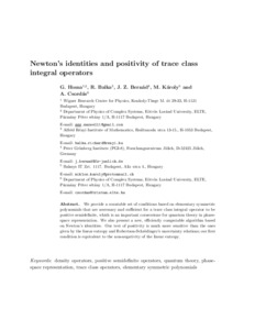Newton's Identities and Positivity of Trace Class Integral Operators ...